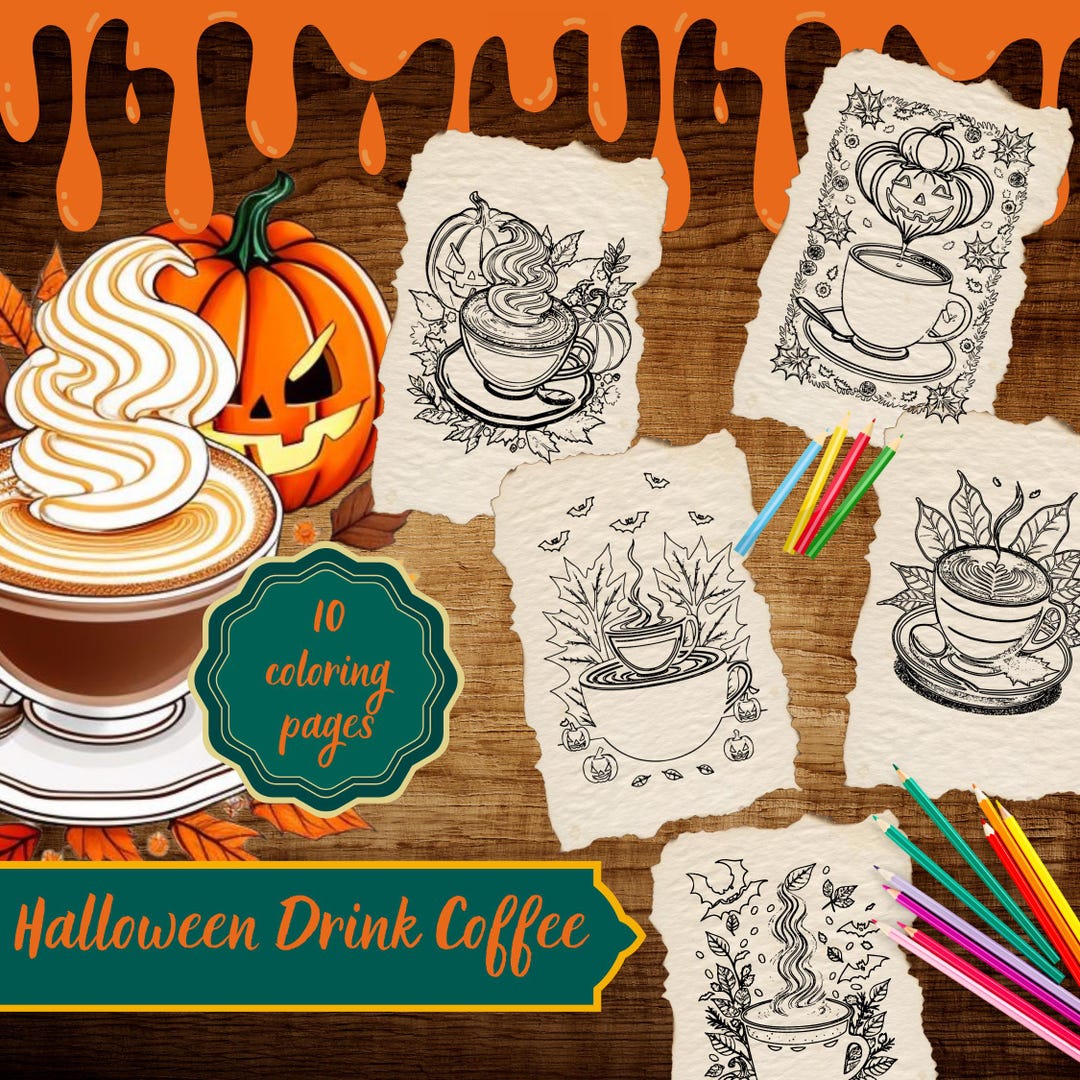 Halloween Drink Coffe, Coloring, Coloring Book, Book, Books, Page ...