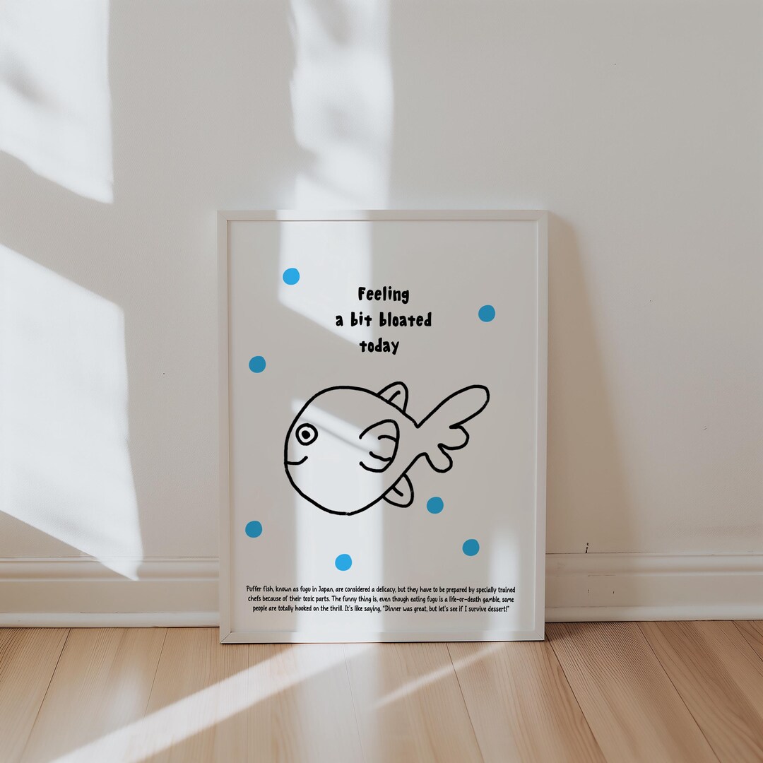 Puffer Fish Wall Art, Fun Fact, Funny Poster, Cafe Print, Eclectic Wall ...