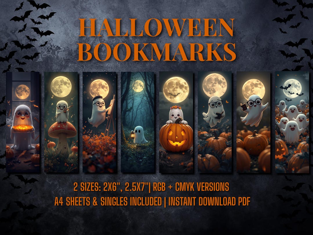 Printable Halloween Bookmarks | Spooky Ghost Bookmarks Set | RGB & CMYK ...