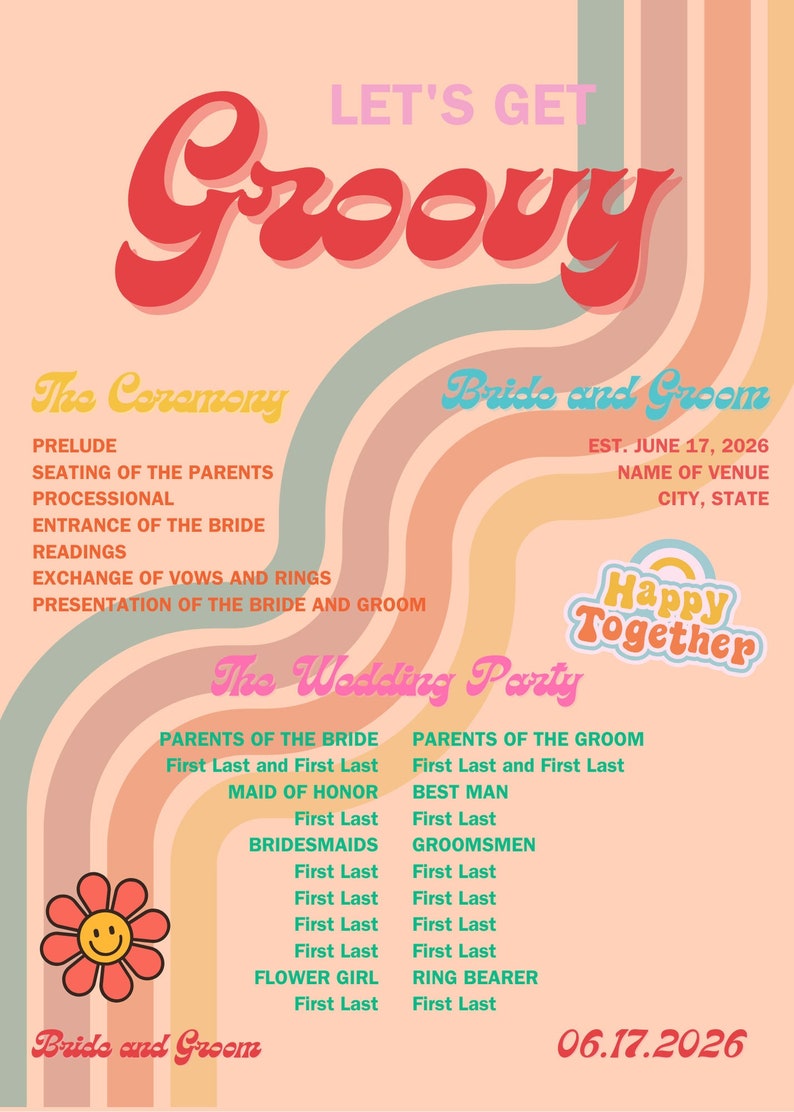 Let's Get Groovy Wedding Program Template - Etsy