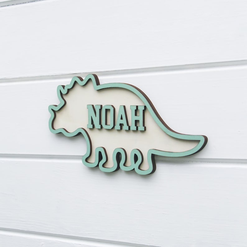 Personalized Dinosaur Door Sign – Custom Wooden Name Plaque for Nursery ...