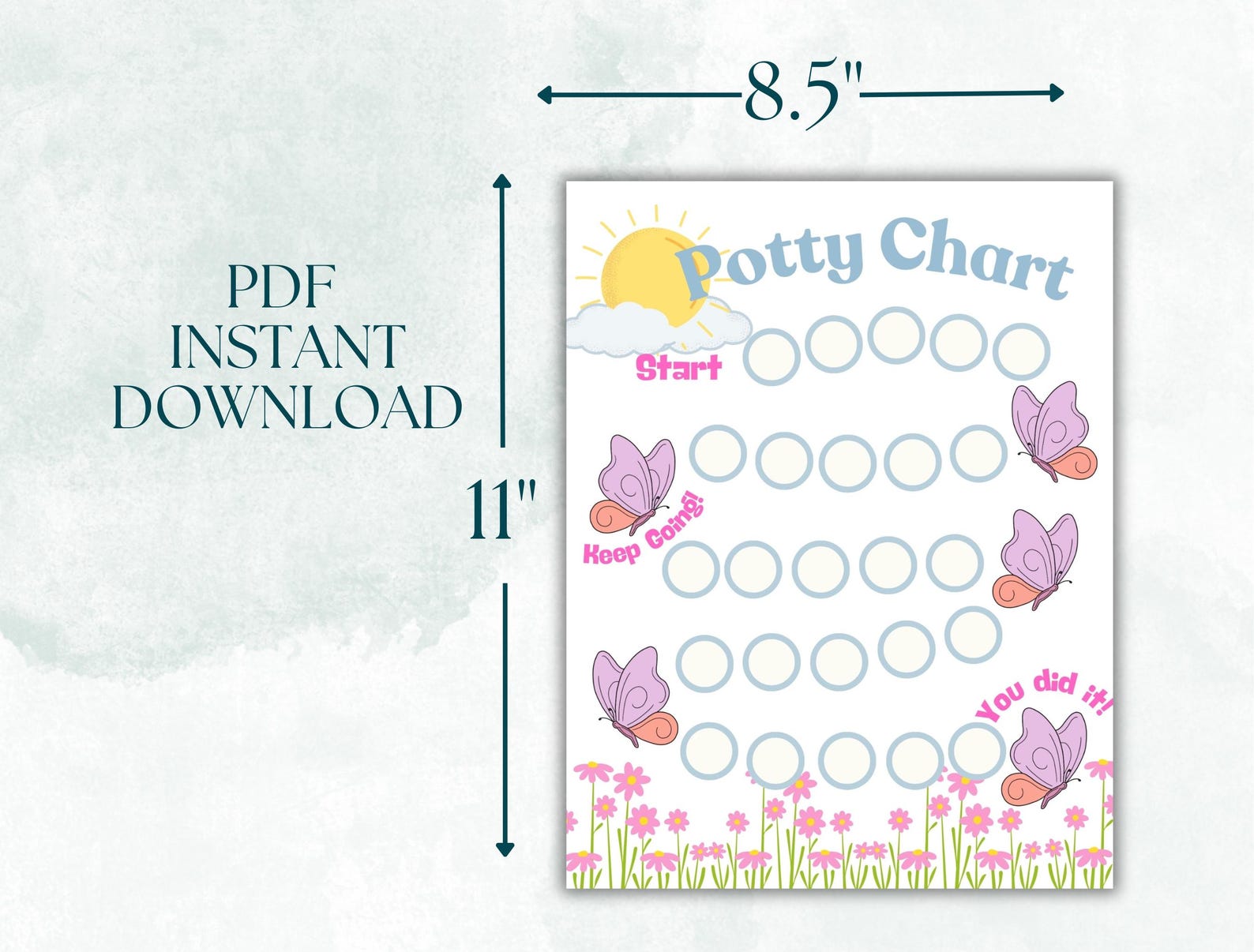 Potty Training Chart Set, Unicorn Rainbow Butterfly Design (digital ...