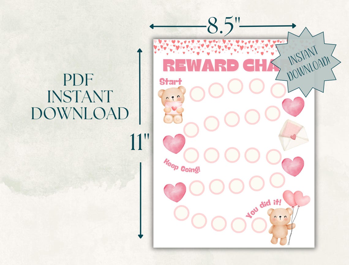 Valentine Reward Chart for Kids, Printable Reward Chart, Behaviour ...
