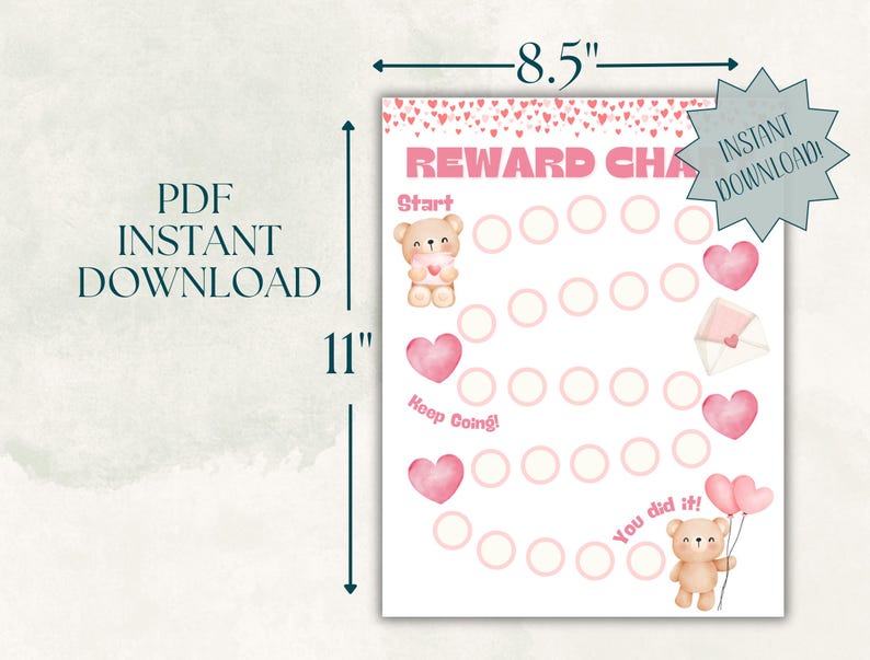 Valentine Reward Chart for Kids, Printable Reward Chart, Behaviour ...