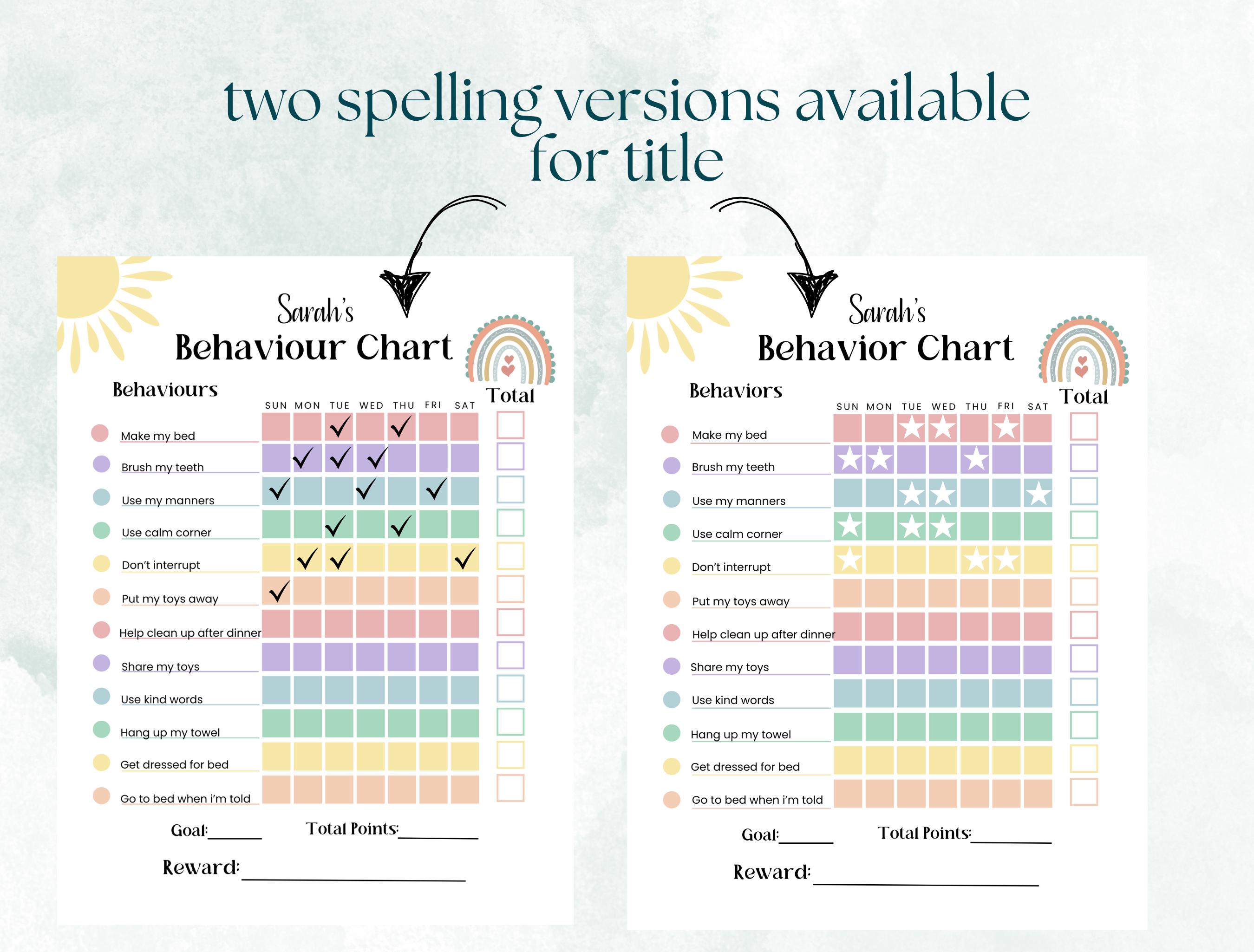 Behavior Chart for Kids, Printable Daily Behavior Chart, Good Behaviour ...
