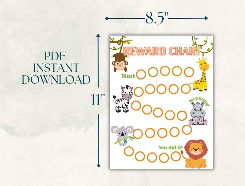 Jungle Animals Reward Chart, Kids Behavior Tracker (digital Download ...