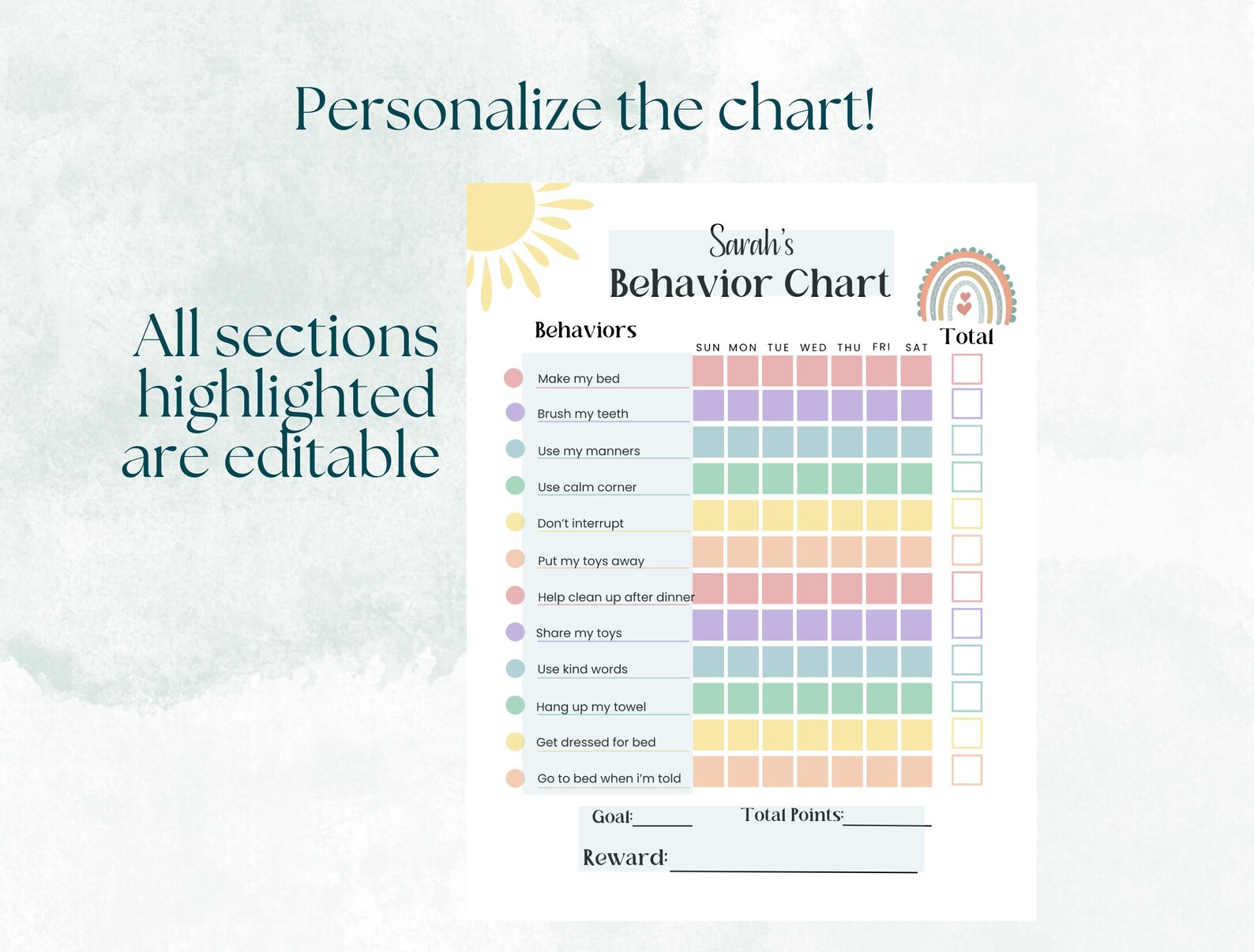 Behavior Chart for Kids, Printable Daily Behavior Chart, Good Behaviour ...