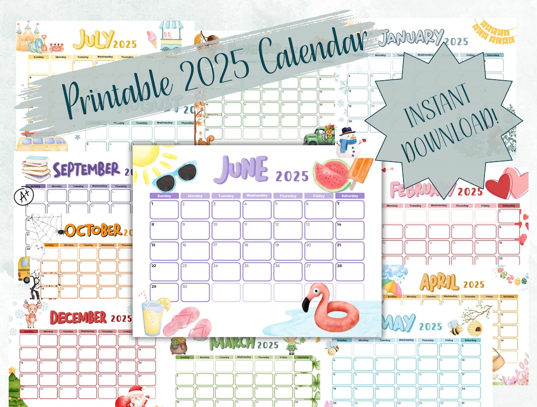 2025 Printable Calendar for Kids, Children's Calendars, Homeschool ...