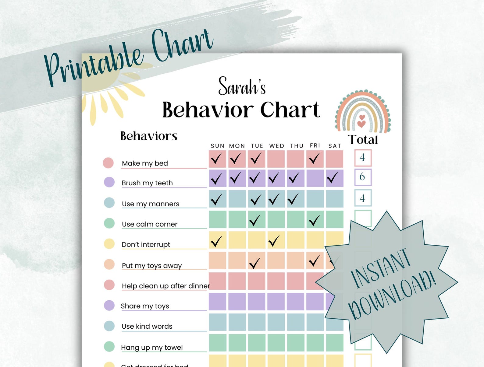 Behavior Chart for Kids, Printable Daily Behavior Chart, Good Behaviour ...