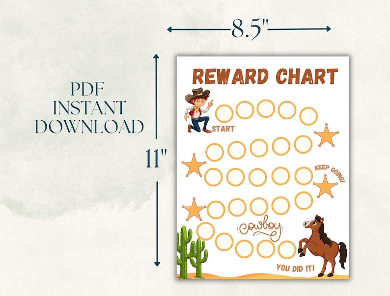 Cowboy Reward Chart for Kids, Printable Reward Chart, You Can Do It ...