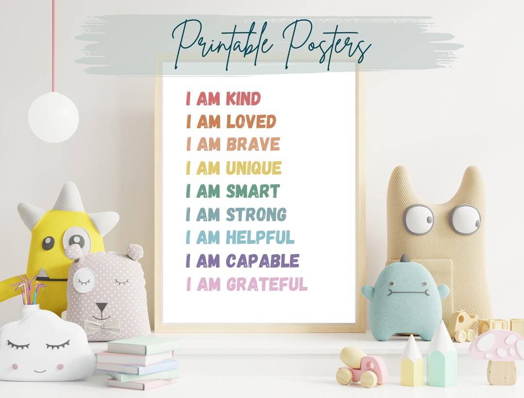 Rainbow Affirmations Printable Poster for Kids, Printable Wall Art ...