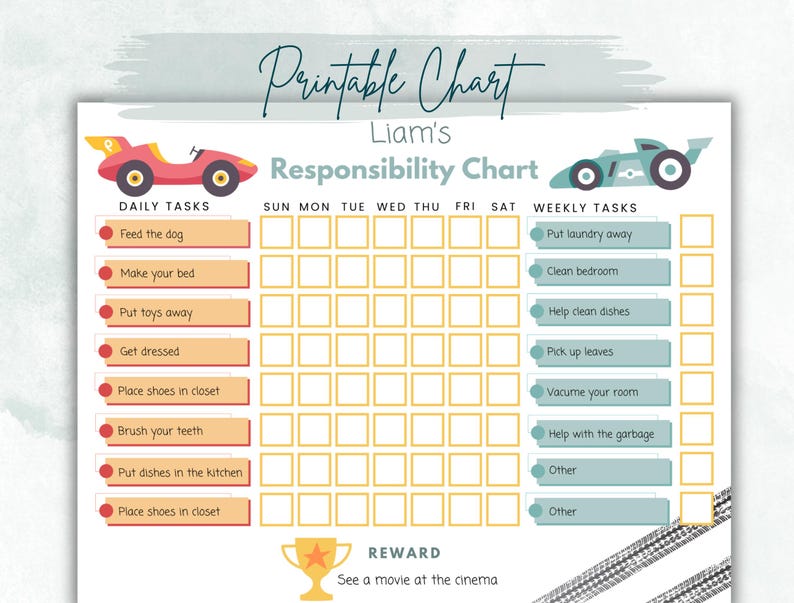 Kids Responsibility Chart, Kids Chore Chart, Kids Reward Chart ...