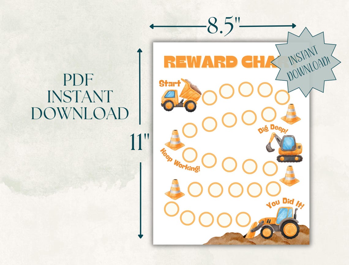 Construction Reward Chart for Kids, Printable Reward Chart, Behavior ...