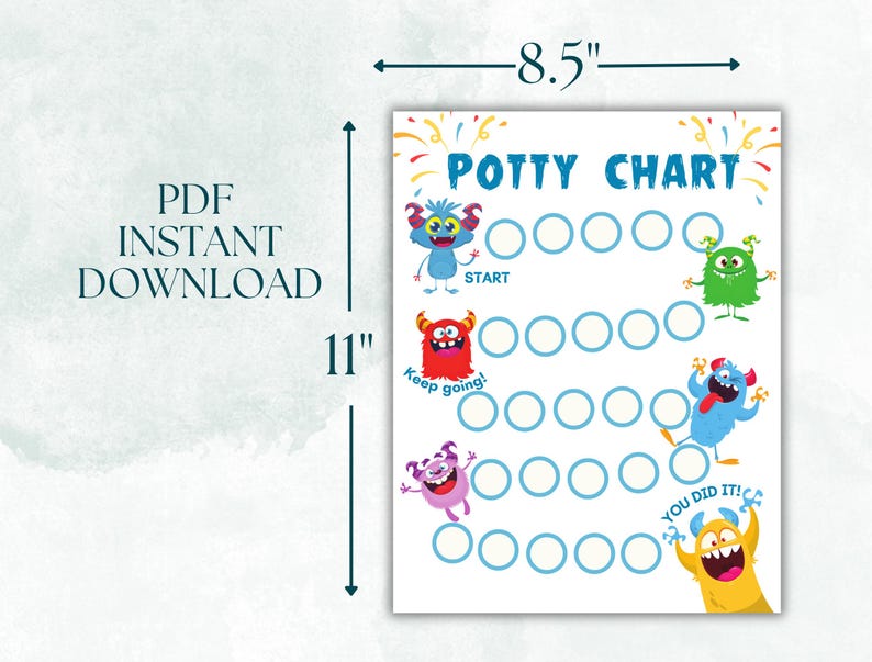 Monster Potty Training Chart, Toddler Reward System (digital Download ...