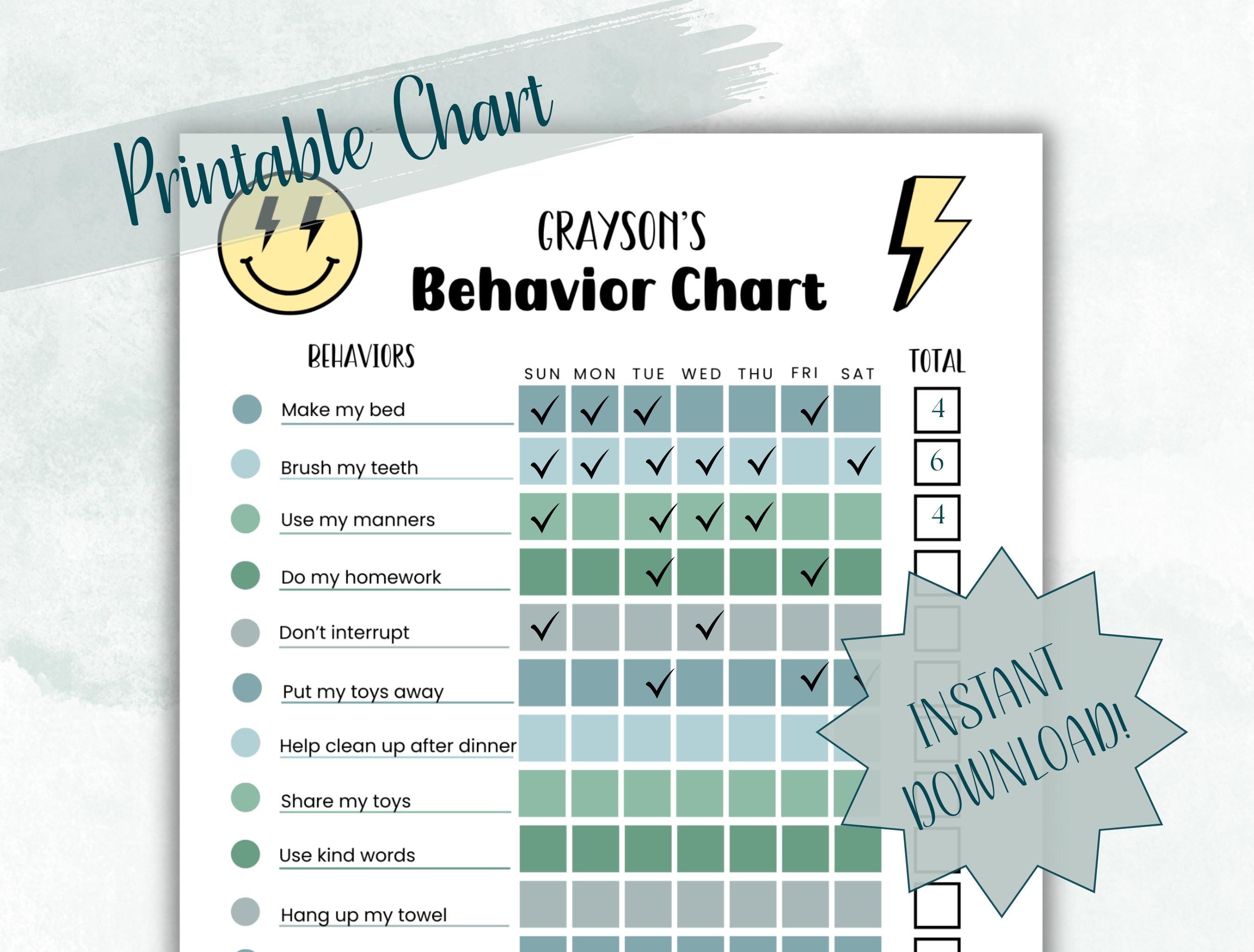 Behavior Chart for Kids, Printable Daily Behavior Chart, Good Behaviour ...