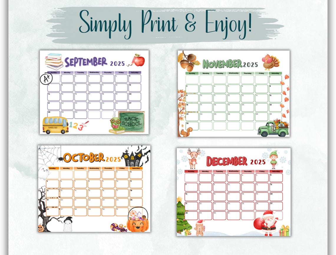 2025 Printable Calendar for Kids, Children's Calendars, Homeschool ...