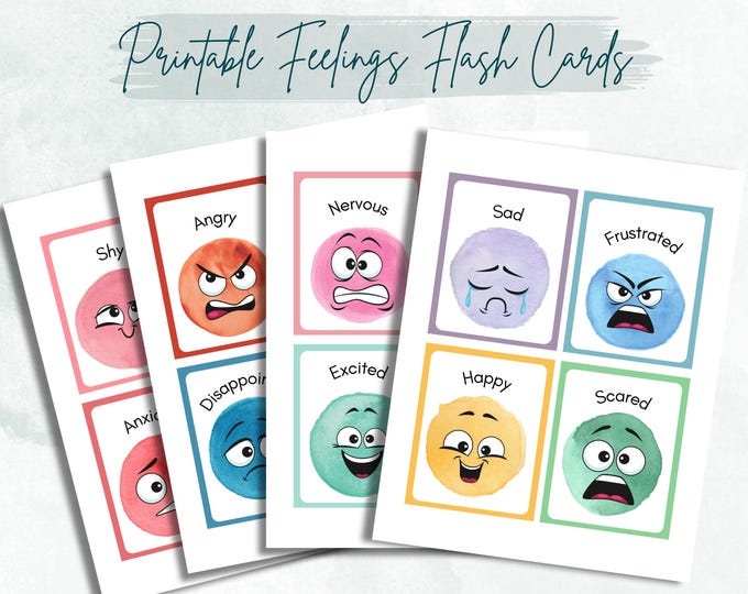 Printable Emotions Flash Cards | Learn the Feelings | Therapy Journal Cards| INSTANT DOWNLOAD ...