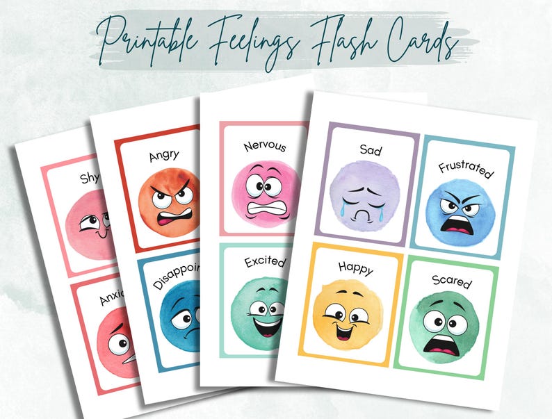 Emotions Flash Cards for Kids, Printable Feelings Flash Cards ...