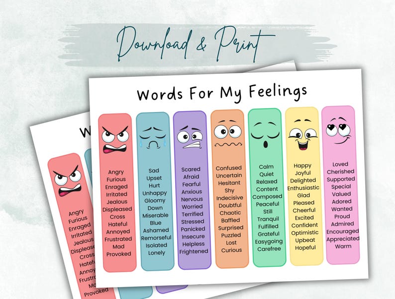 Words for My Feelings Poster & Handout, Printable Emotions Chart for ...