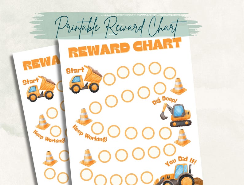 Construction Reward Chart for Kids, Printable Reward Chart, Behavior ...