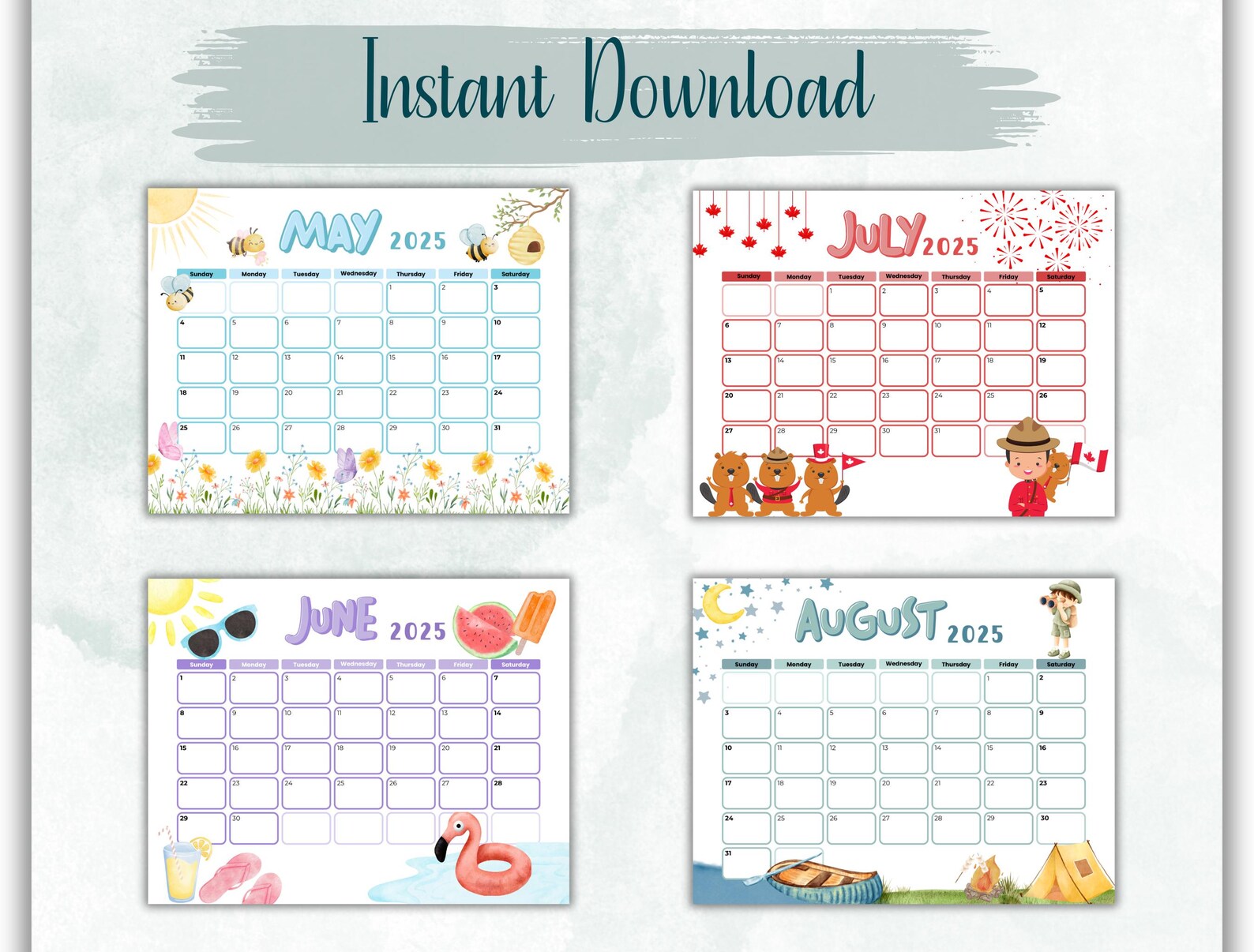 2025 Kids Watercolor Calendar, Monthly Themes (digital Download) - Etsy