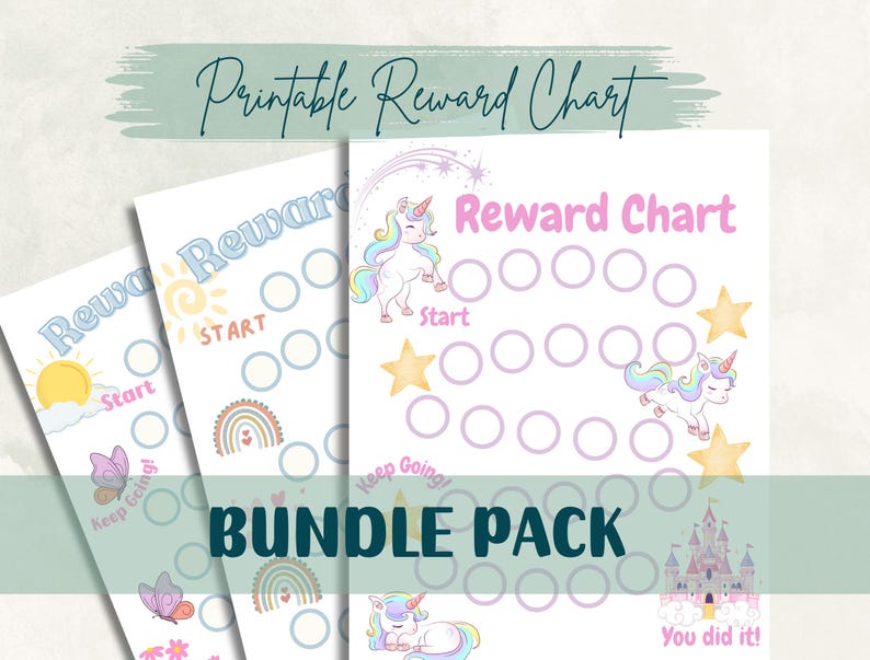 3 Pack Reward Chart Set for Kids, Printable Reward Chart, Behavior ...