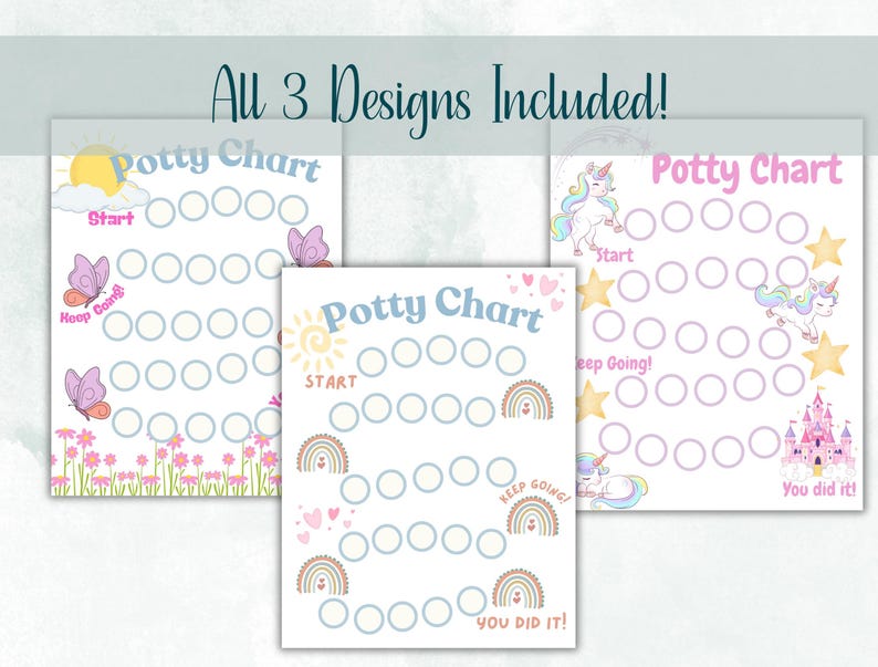 3 Pack Potty Chart Set, Reward Chart, Printable Potty Chart, Digital ...
