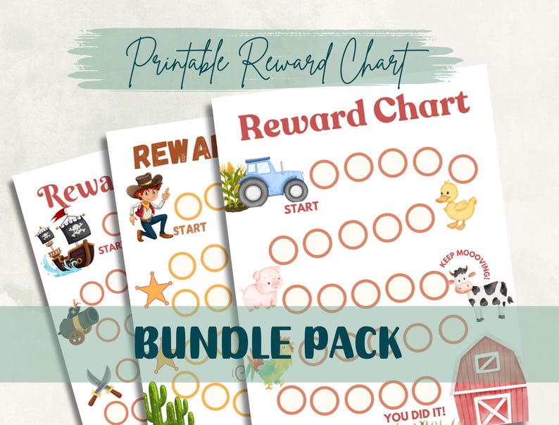 3 Pack Reward Chart Set for Kids, Printable Reward Chart, You Can Do It ...