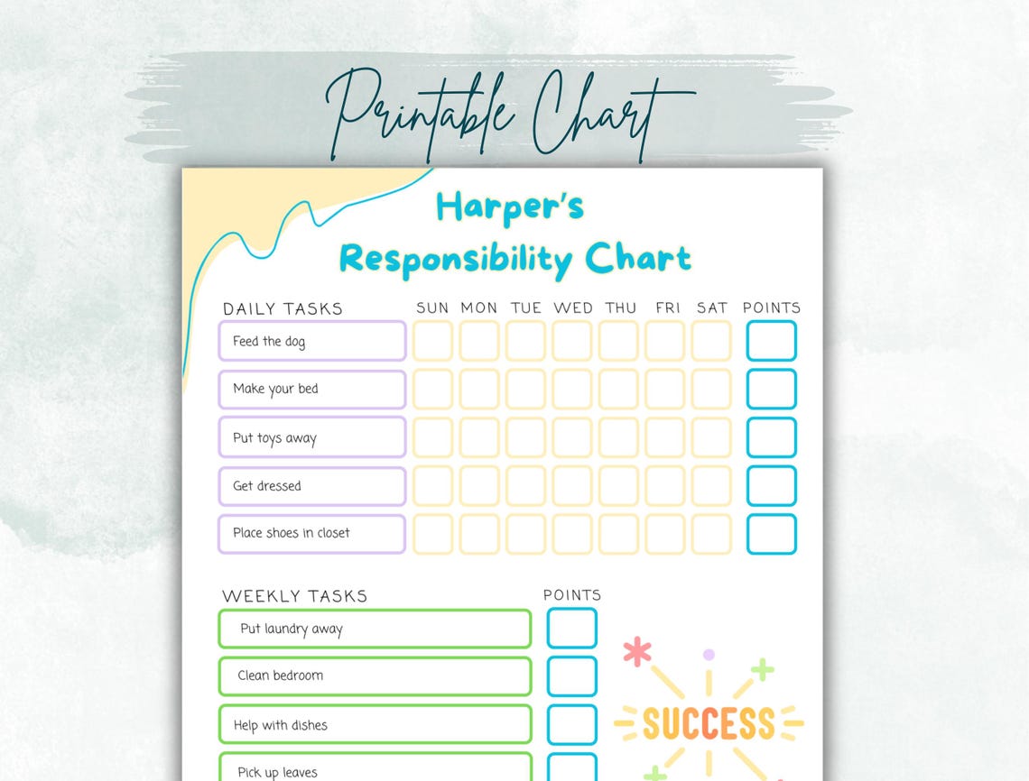 Responsibility Chart, Chore Chart, Reward Chart, Printable ...
