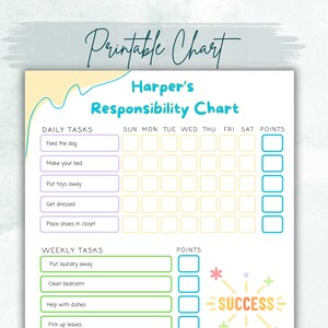 Responsibility Chart, Chore Chart, Reward Chart, Printable ...