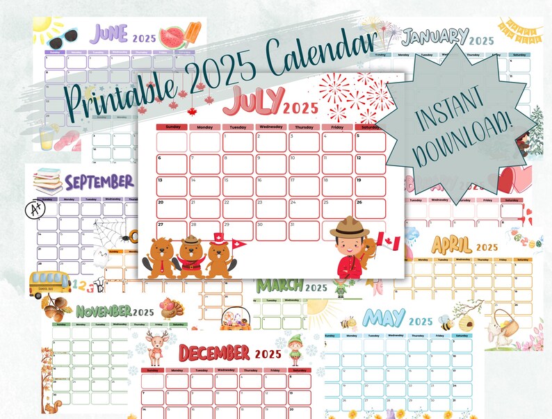 2025 Kids Watercolor Calendar, Monthly Themes (digital Download) - Etsy