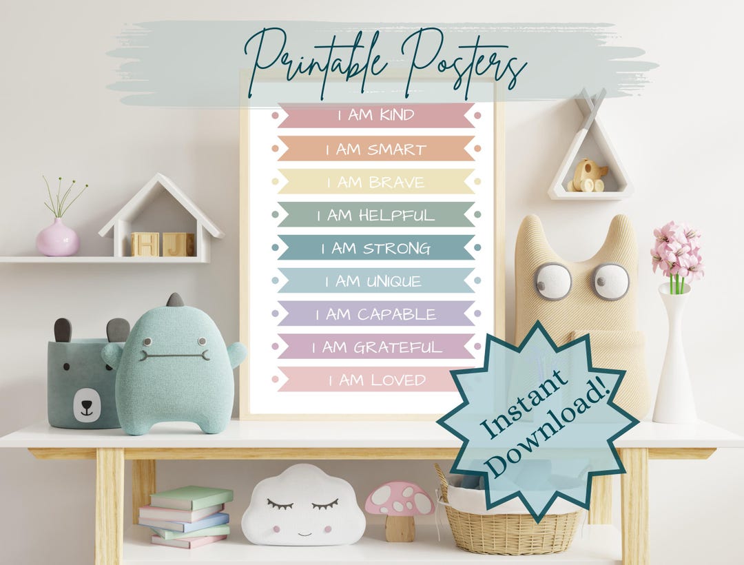 Boho Affirmations Printable Poster for Kids, Printable Wall Art, Calm ...