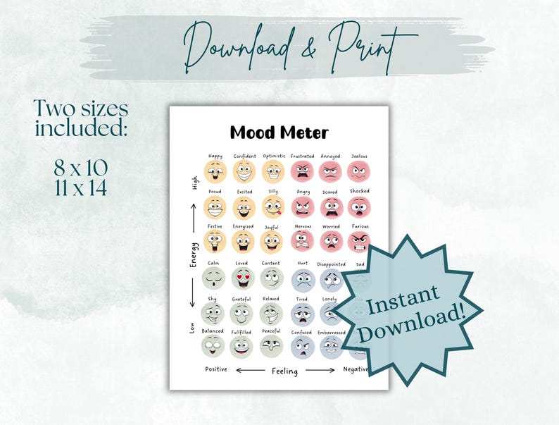 Boho Mood Meter Poster, Printable Emotions Chart, It's Okay to Feel ...