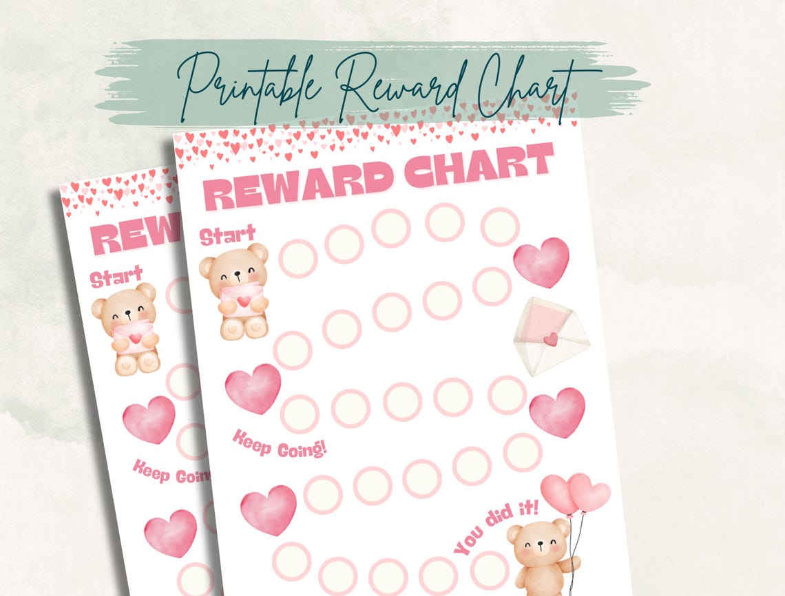 Valentine Reward Chart for Kids, Printable Reward Chart, Behaviour ...