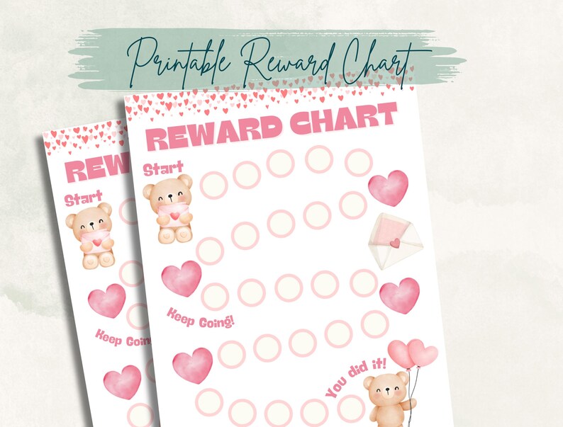 Valentine Reward Chart for Kids, Printable Reward Chart, Behaviour ...