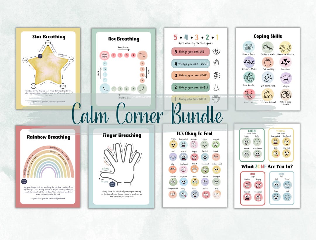 Boho Calm Corner Poster Bundle, Printable Calm Corner, Educational ...