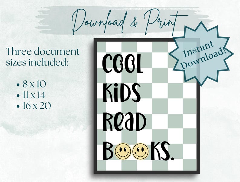 Cool Kids Read Books Print, Printable Playroom Poster for Kids ...