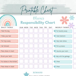 Rainbow Responsibility Chart, Kids Chore Chart, Kids Reward Chart ...