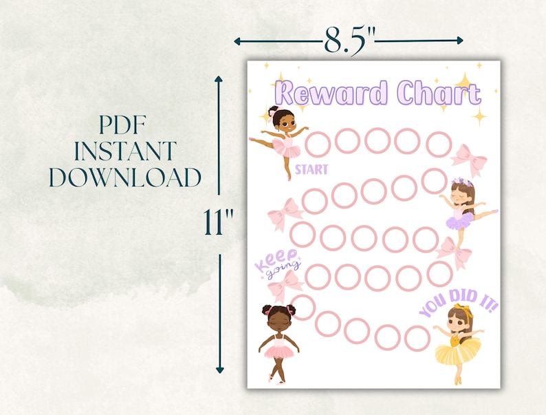 Ballerina Reward Chart for Kids, Printable Reward Chart, Behavior Chart ...