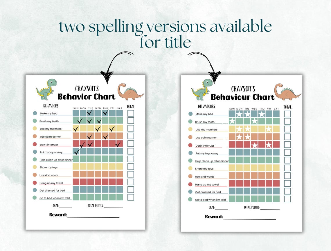 Dinosaur Behavior Chart for Kids, Printable Daily Behavior Chart, Good ...