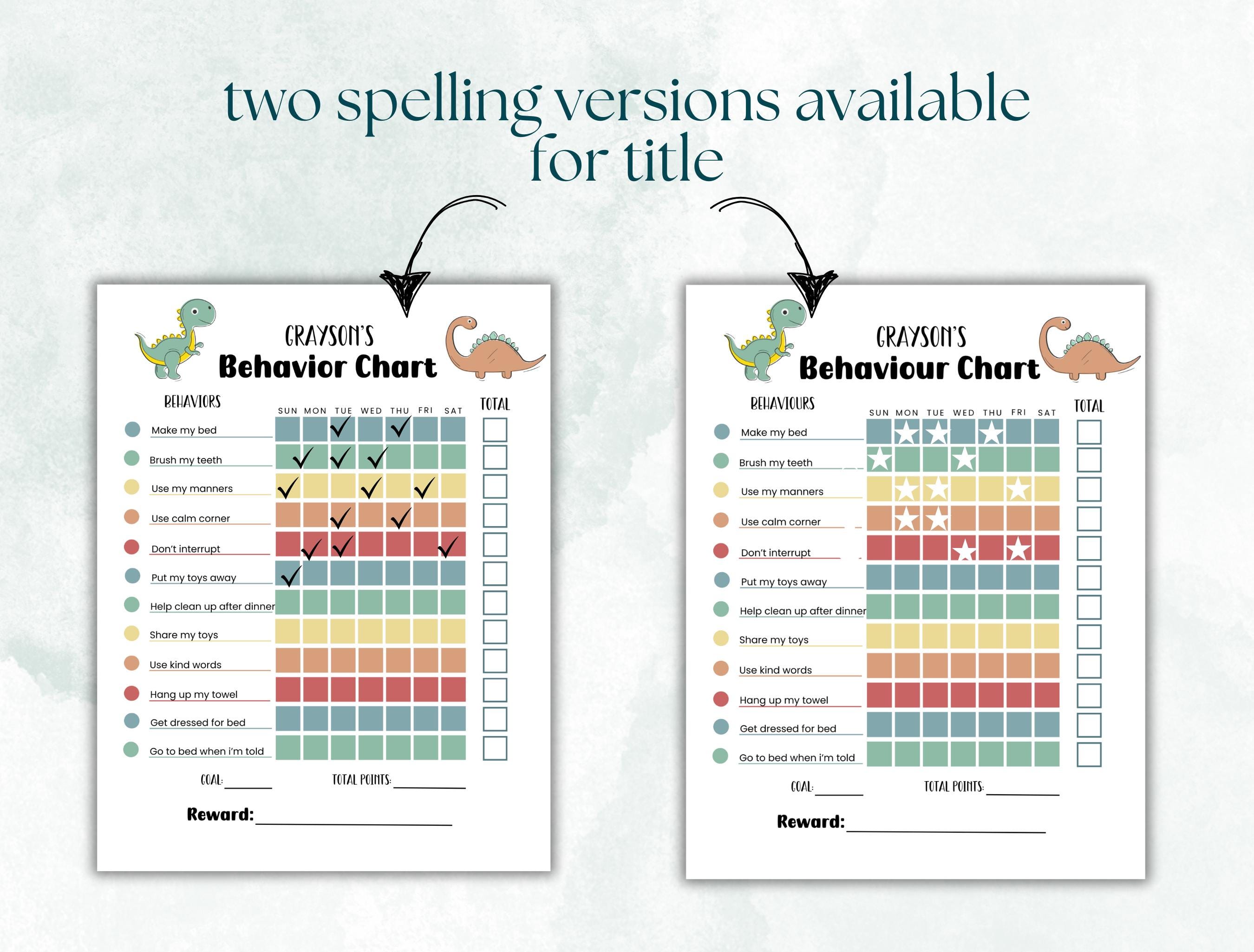Dinosaur Behavior Chart for Kids, Printable Daily Behavior Chart, Good ...