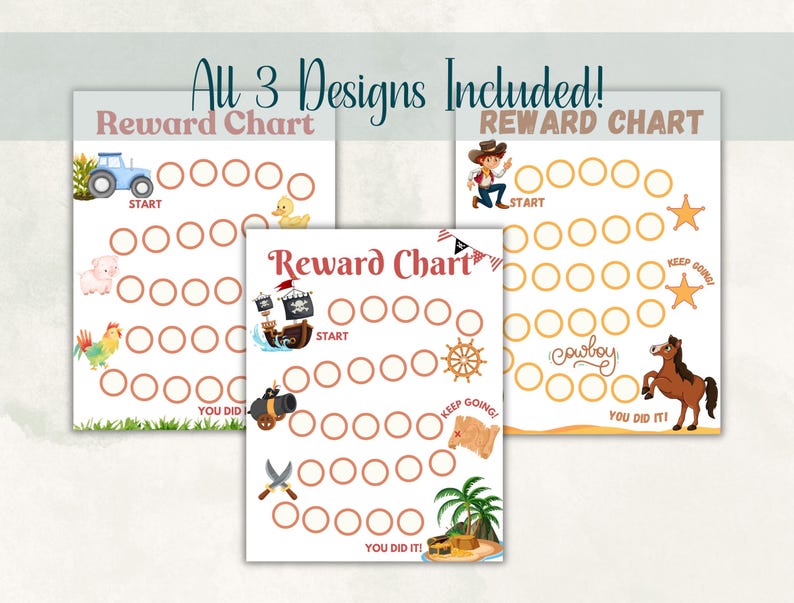 3 Pack Reward Chart Set for Kids, Printable Reward Chart, You Can Do It ...