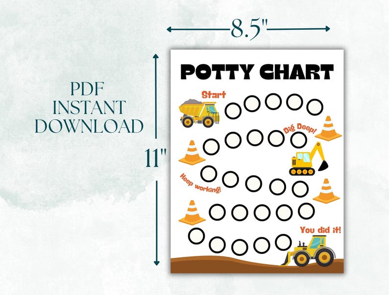 Construction Potty Chart, Potty Training Chart, Sticker Chart, Potty Training Printable, Reward ...