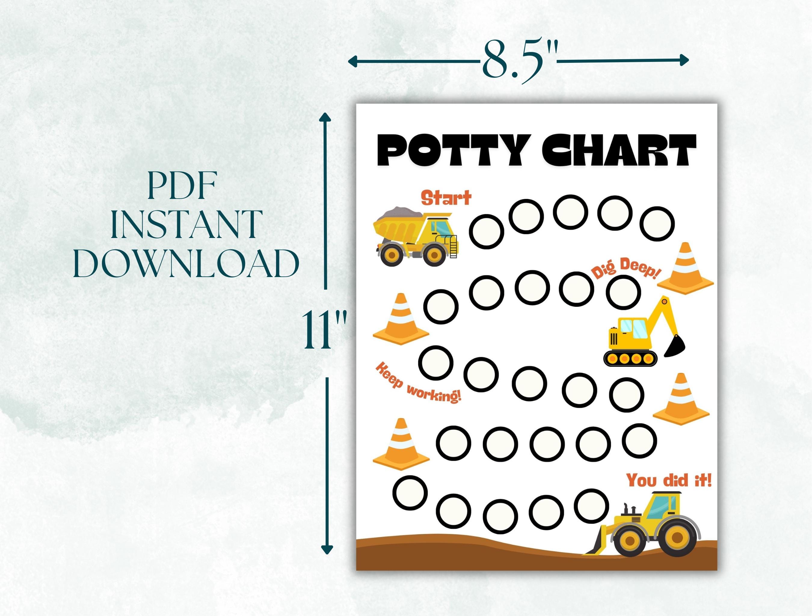 Construction Potty Chart, Potty Training Chart, Sticker Chart, Potty ...