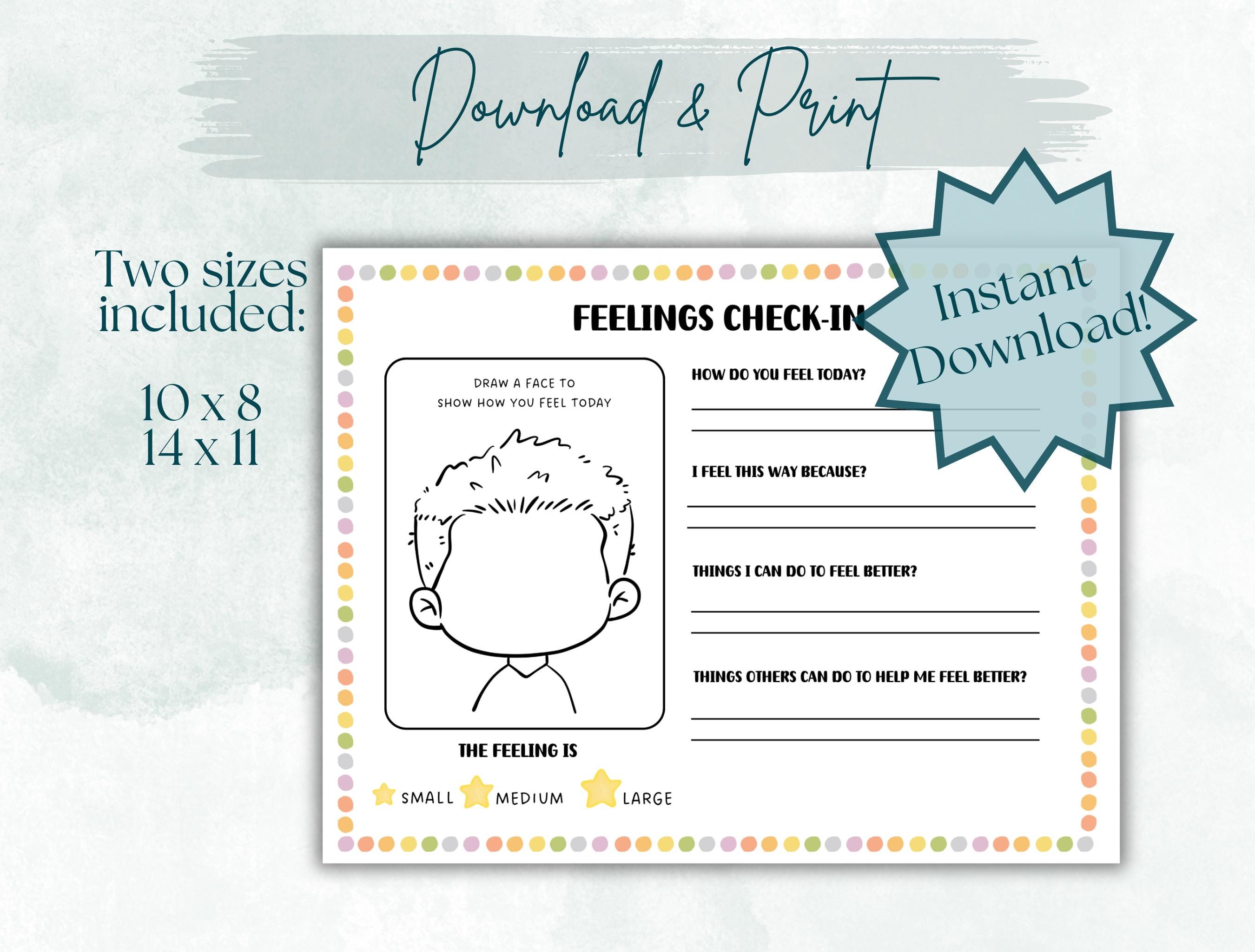 Emotions Check-in Worksheet, Feelings Chart (digital Download) - Etsy
