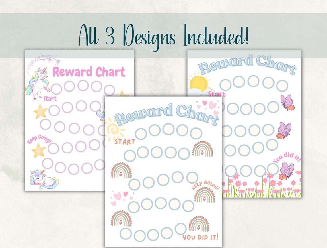 3 Pack Reward Chart Set for Kids, Printable Reward Chart, Behavior ...
