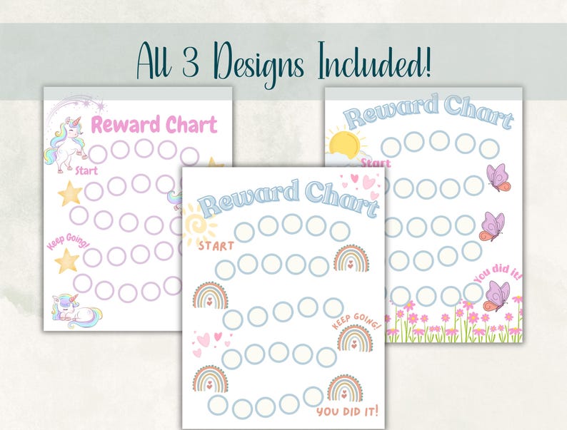 3 Pack Reward Chart Set for Kids, Printable Reward Chart, Behavior ...