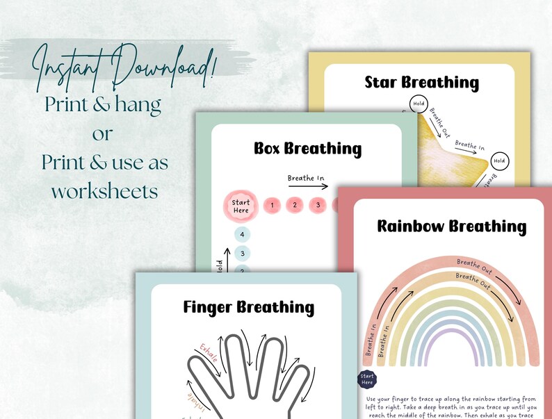 Boho Breathing Techniques Posters, Printable Calm Corner, Educational ...