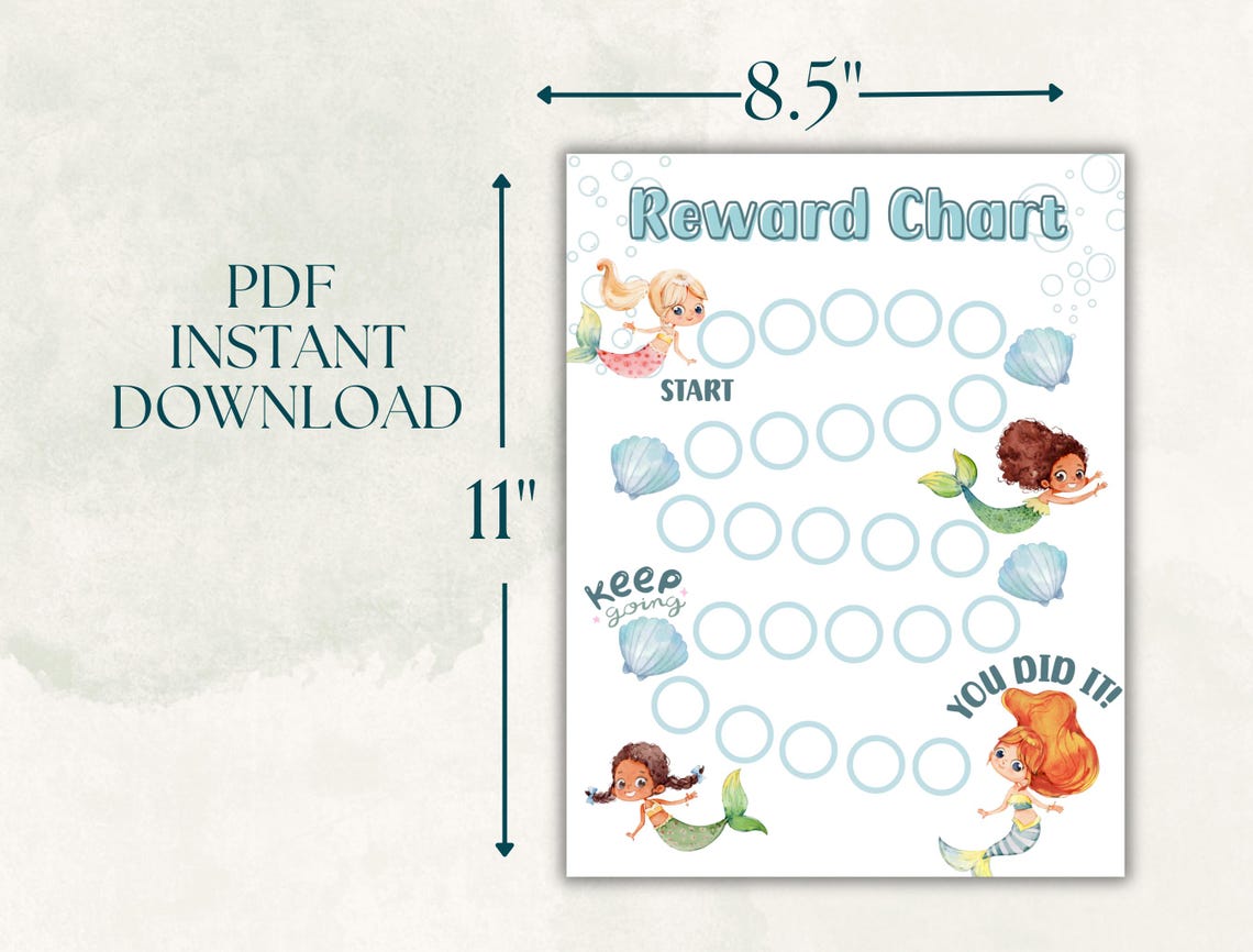 Mermaid Reward Chart for Kids, Printable Reward Chart, Behavior Chart ...