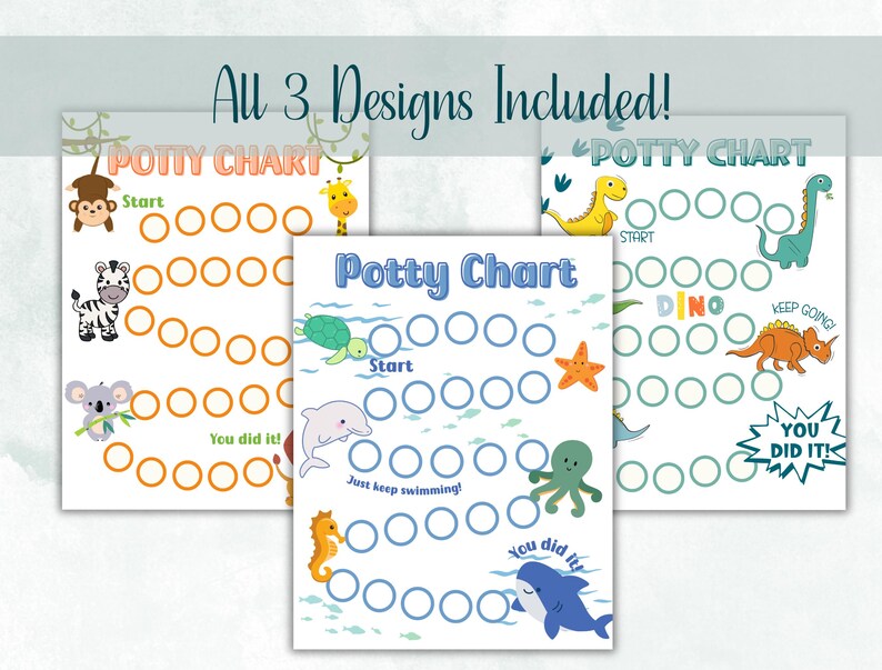 3 Pack Potty Chart Set, Reward Chart, Printable Potty Chart, Digital ...